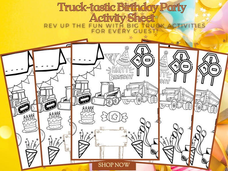 Birthday Monster Big Truck Birthday Placement Activity Sheets ...