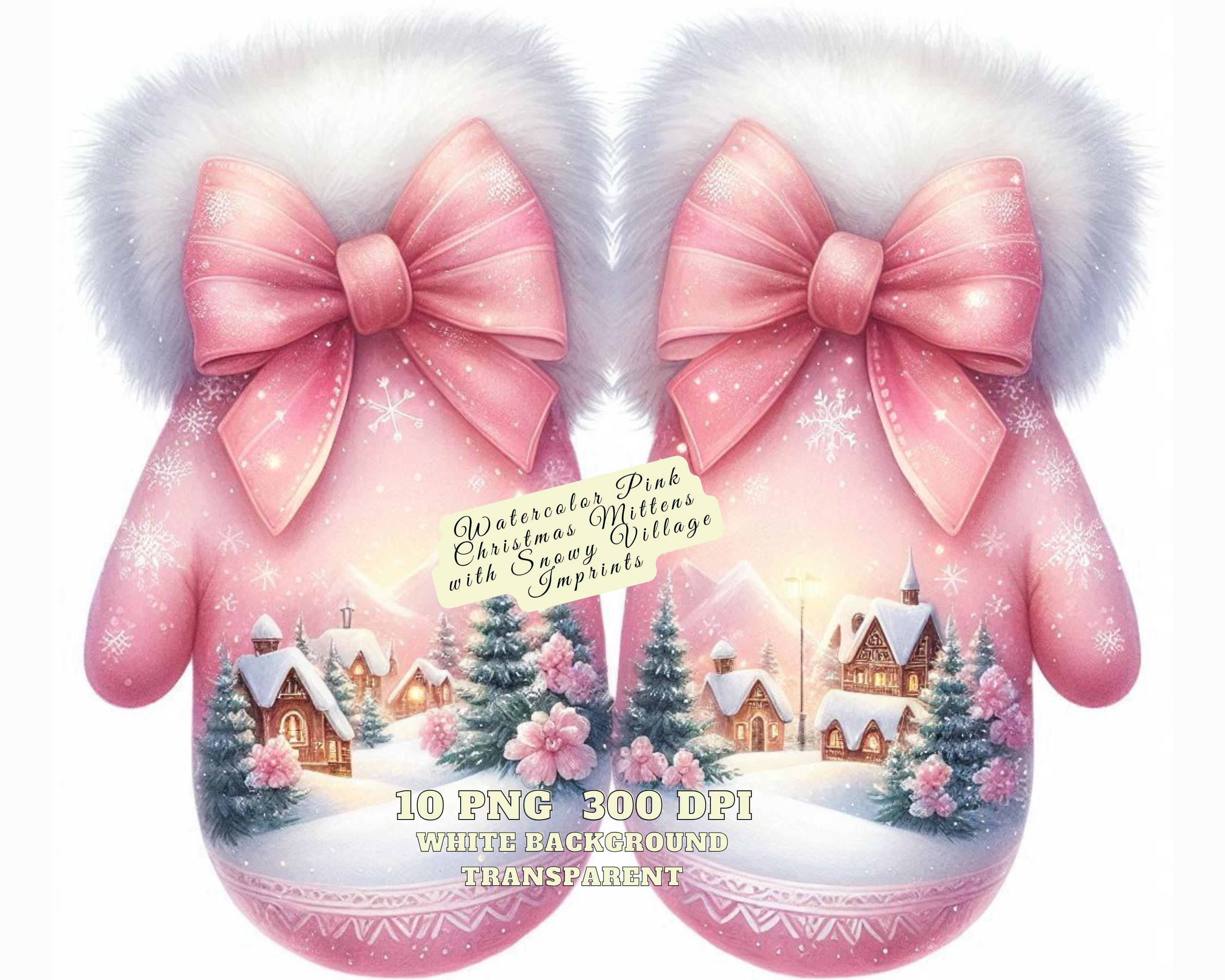 10 Watercolor Christmas Mittens Clipart, Christmas Graphics PNG, Snowy ...