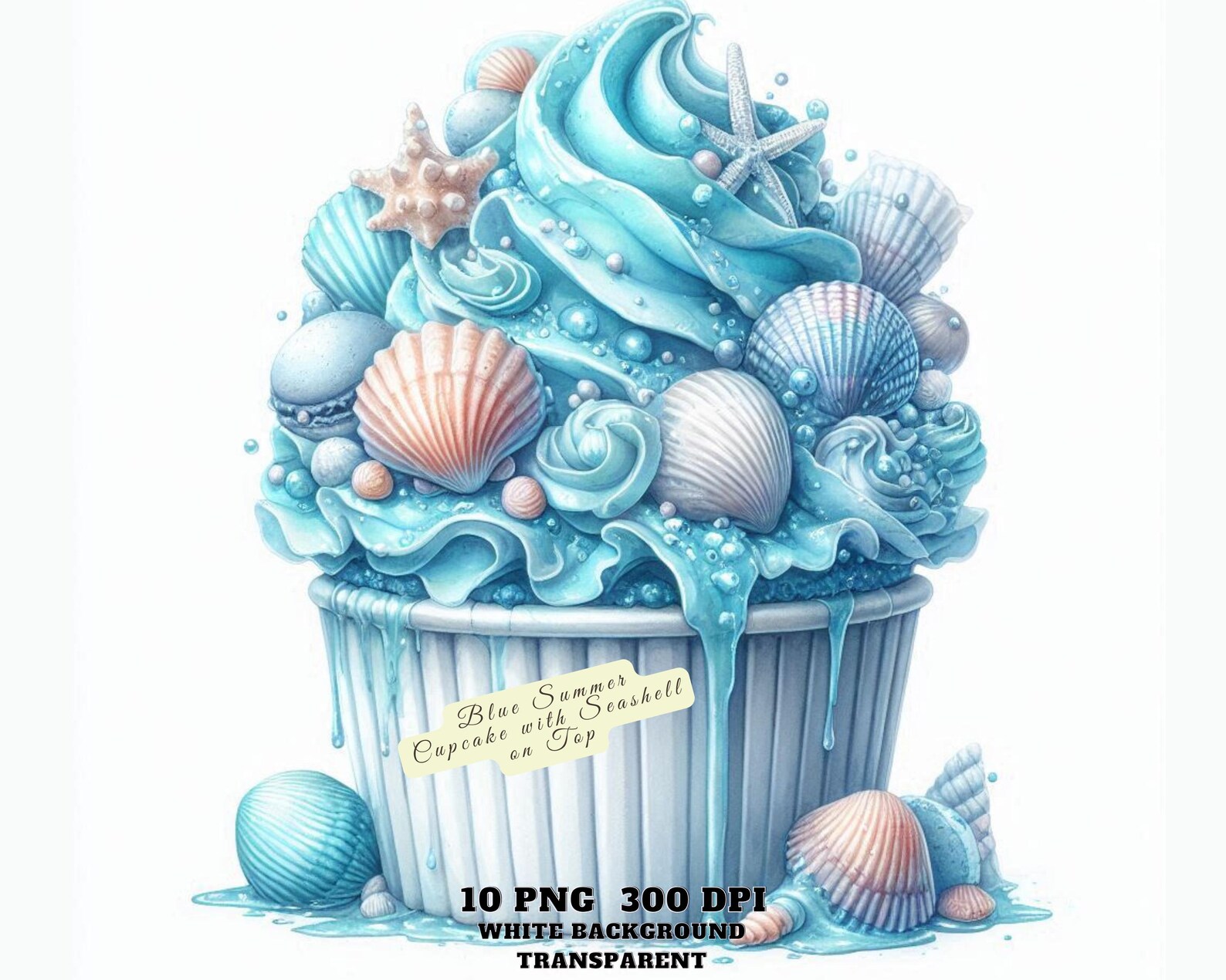 Summer Cupcake Clipart, Blue Summer Cupcake With Seashell PNG, Ocean ...