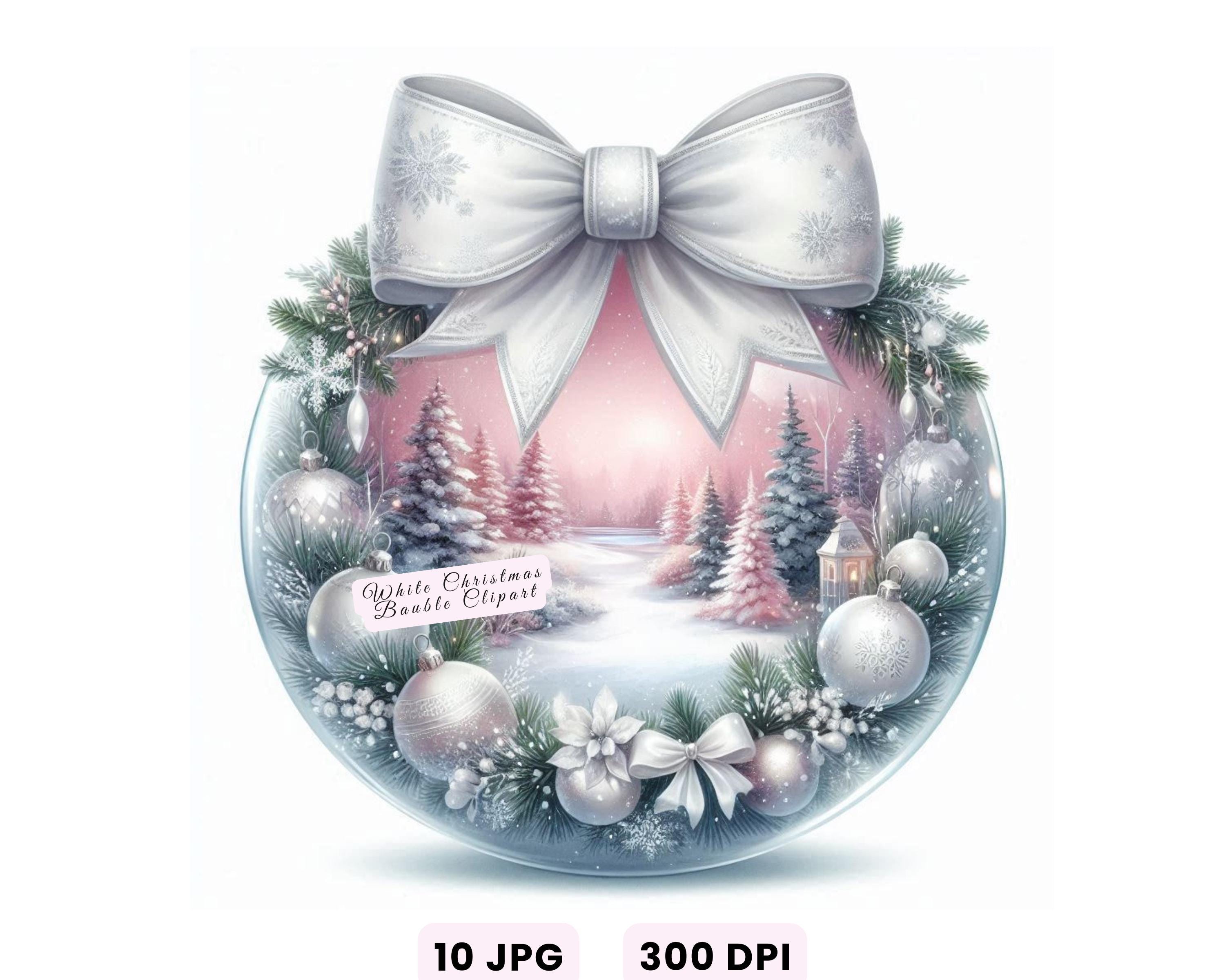 White Christmas Bauble Clipart, Watercolor Christmas Ornament Clipart ...