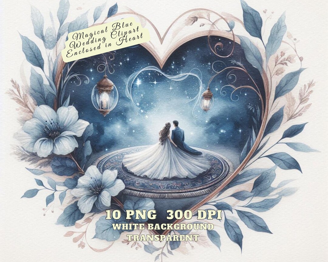Elegant Blue Wedding Clipart, Magical Blue Wedding Clipart Enclosed in ...