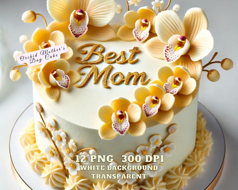 Mothers Day Cake Clipart, Orchid Mother's Day Cake, Floral Cake Best ...
