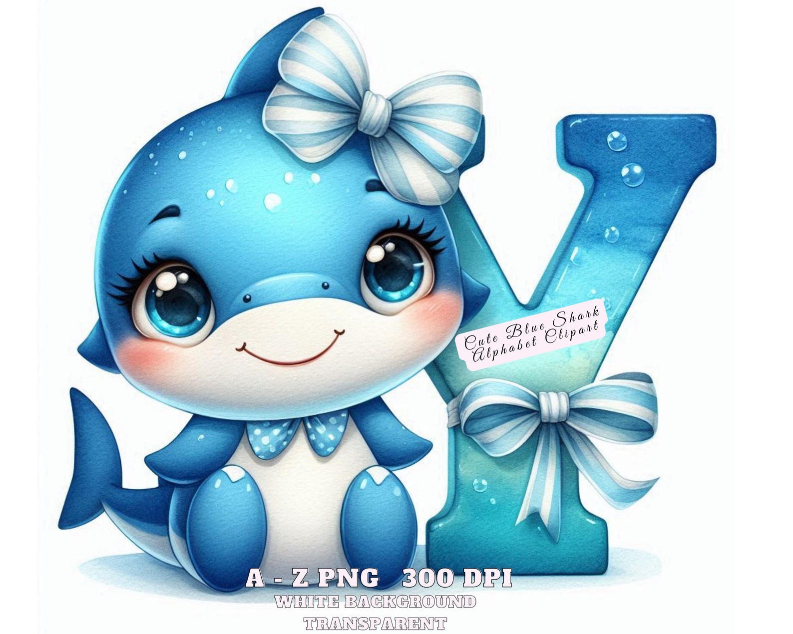 Cute Baby Animals A-Z PNG, Baby Animal Alphabet PNG, Blue Baby Shark ...