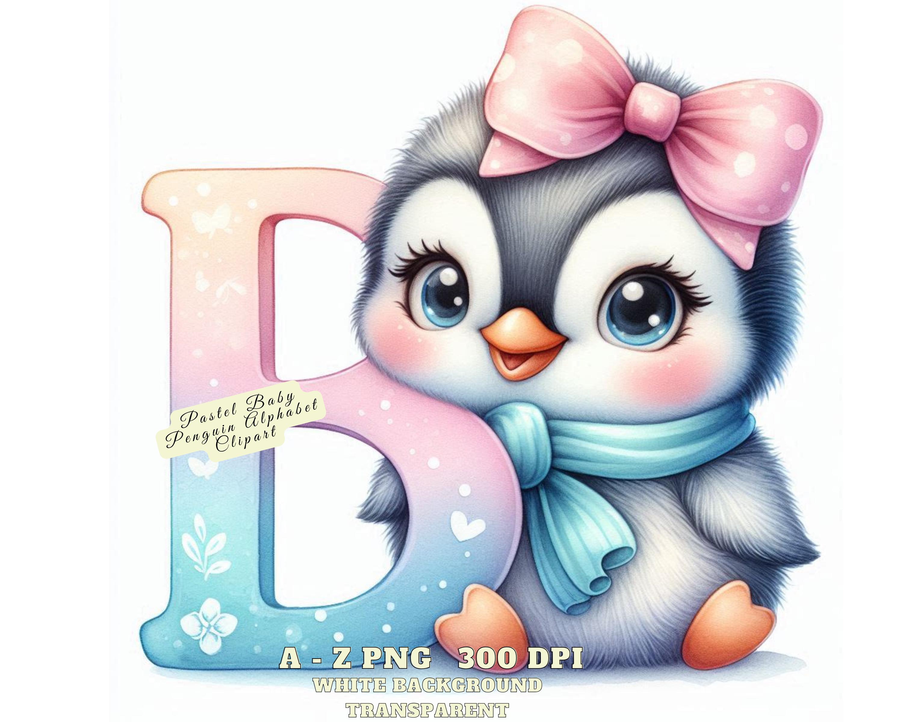 Penguin Alphabet PNG Font, Watercolor Cute Animal Alphabet Clipart ...