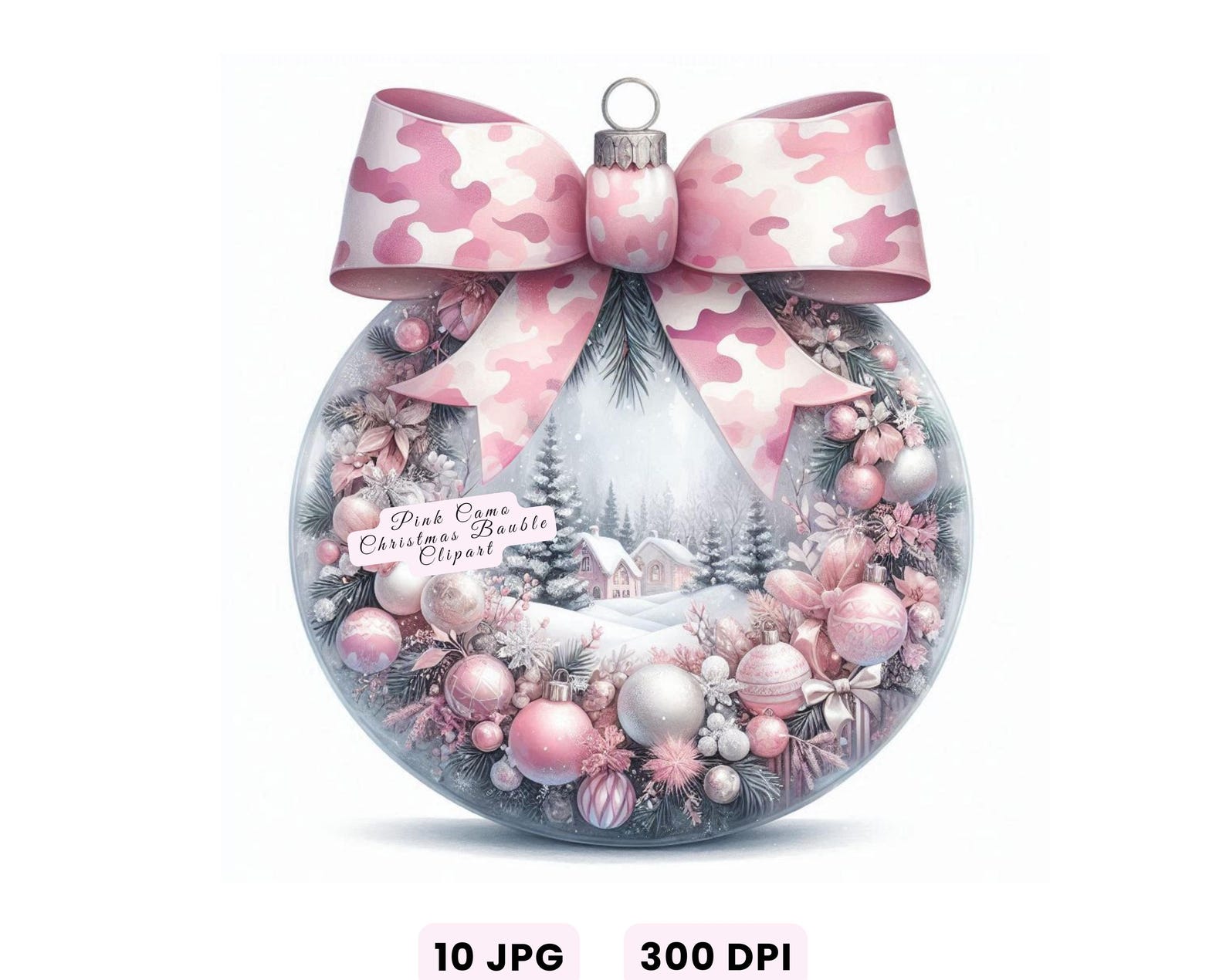 Pink Christmas Bauble Clipart, 10 Christmas Balls Clipart, Elegant Xmas ...
