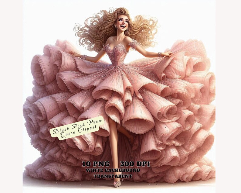Blush Pink Prom Girl Clipart, Prom Queen PNG, Watercolor Fashion ...