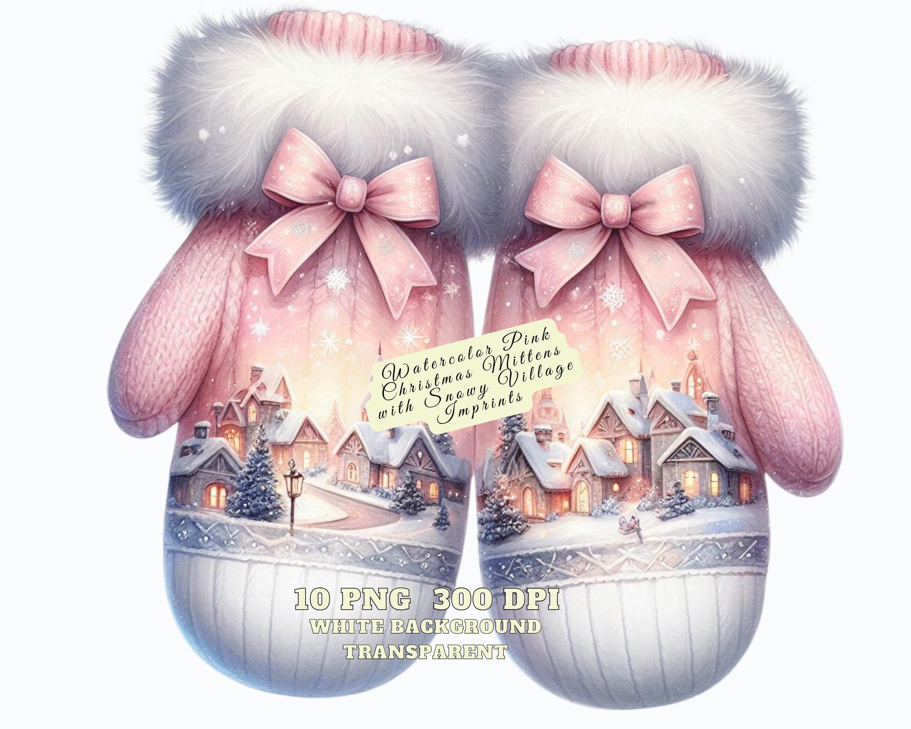 10 Watercolor Christmas Mittens Clipart, Christmas Graphics PNG, Snowy ...