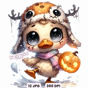 Spooky Duckling Clipart: Halloween Jack O' Lantern, Watercolor Style ...