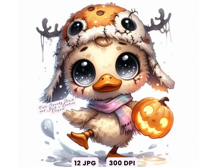 Spooky Duckling Clipart: Halloween Jack O' Lantern, Watercolor Style ...
