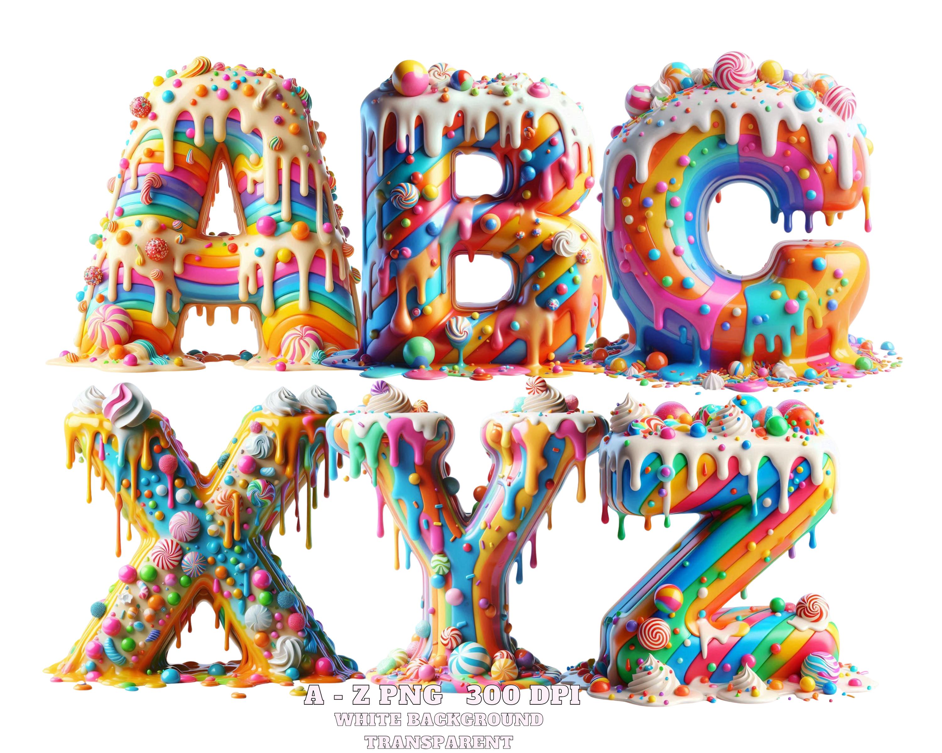 Rainbow Candy Alphabet Clipart, Rainbow Melting Alphabet Clipart PNG ...