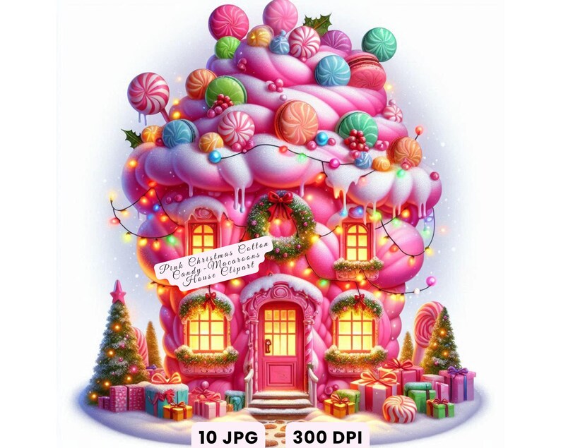 Christmas House Clipart, Pink Cotton Candy Christmas House Clipart ...