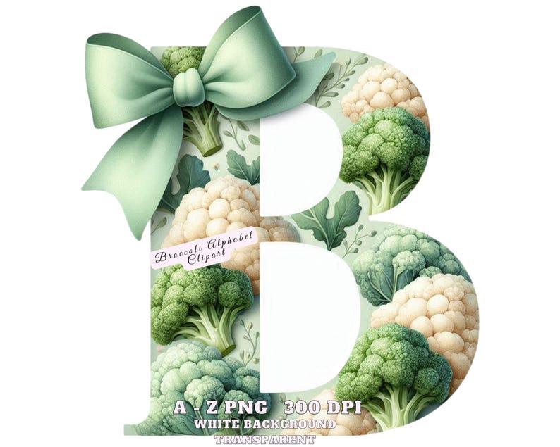 Broccoli Alphabet Clipart, Watercolor Vegetable Letters, Fresh Green ...
