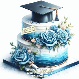 Watercolor Elegant Blue Graduation Cake Clipart PNG, Class of 2025, Cap ...