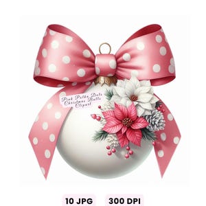 Christmas Ornament Clipart, Polka Dots Christmas Baubles Clipart, Pink ...