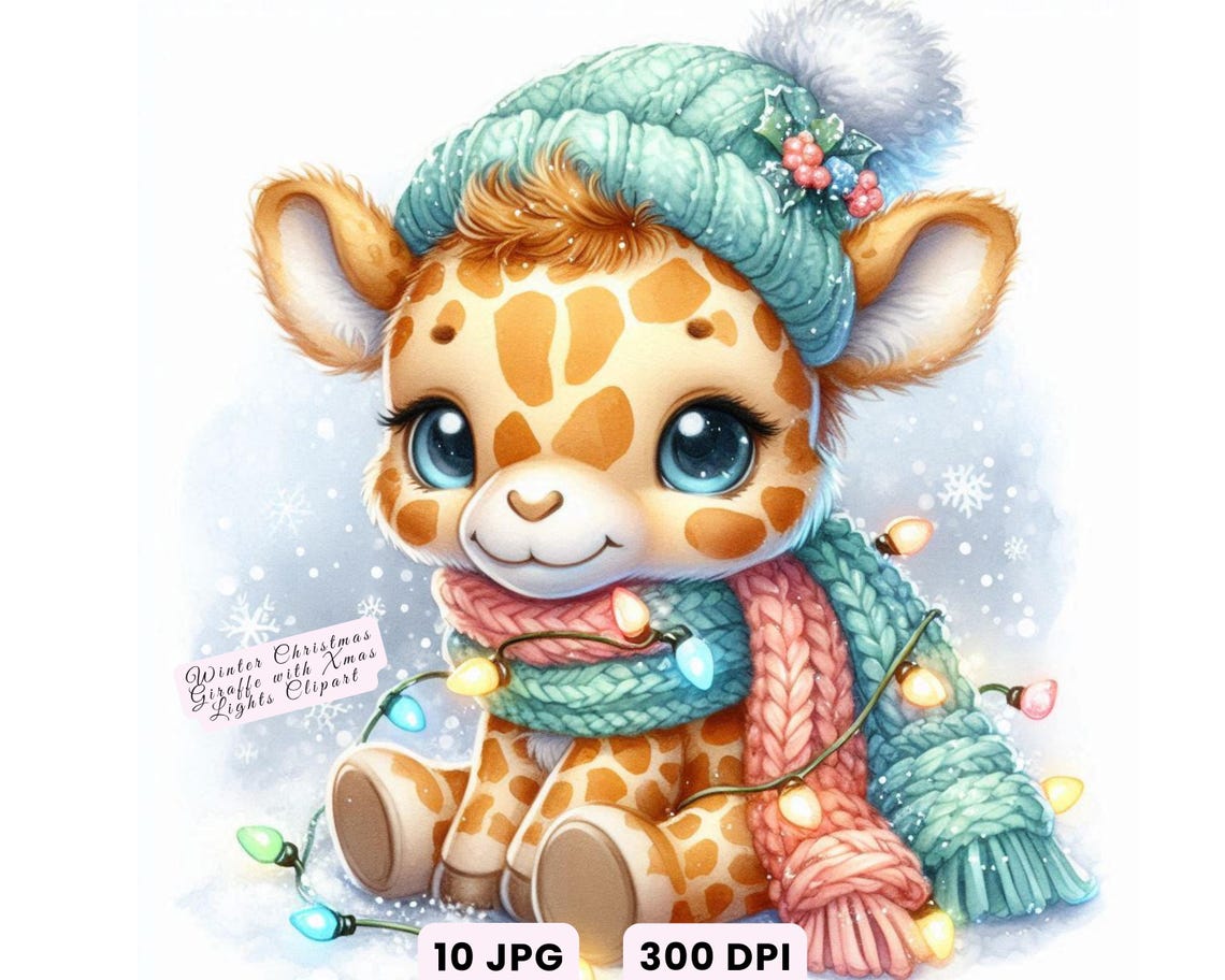 Christmas Giraffe Clipart, Watercolor Holiday Animal Illustration ...