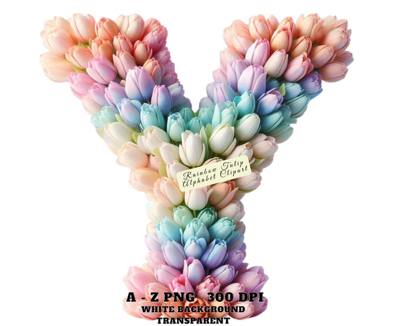 Floral Alphabet Clipart, Rainbow Tulip Alphabet Clipart, Watercolor ...