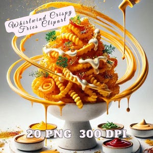 French Fries Clipart, Whirlwind Crispy Fries Clipart Set, Watercolor ...