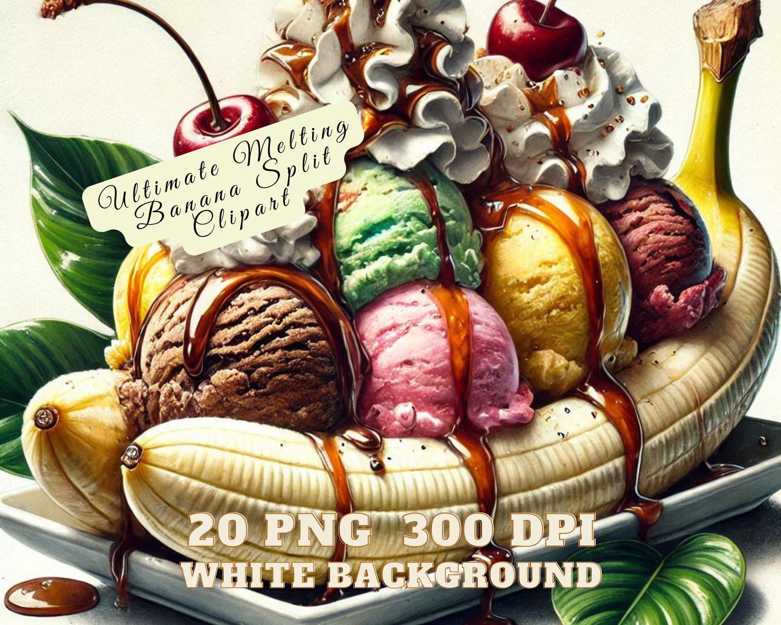 Banana Split Clipart, 20 Bundle Ultimate Melting Banana Split Clipart ...