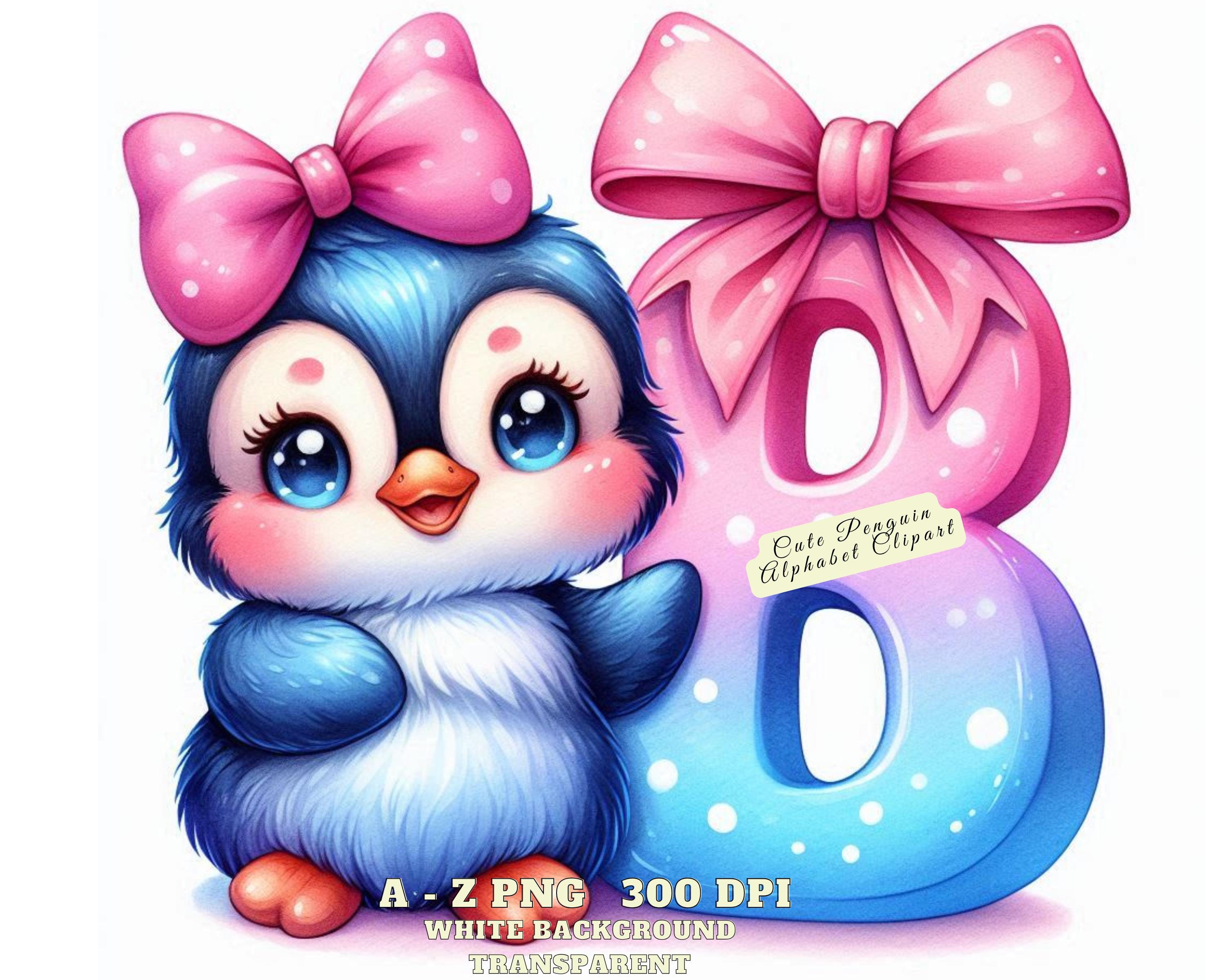 Watercolor Animal Alphabet Clipart, Cute Penguin Alphabet Clipart, Cute ...