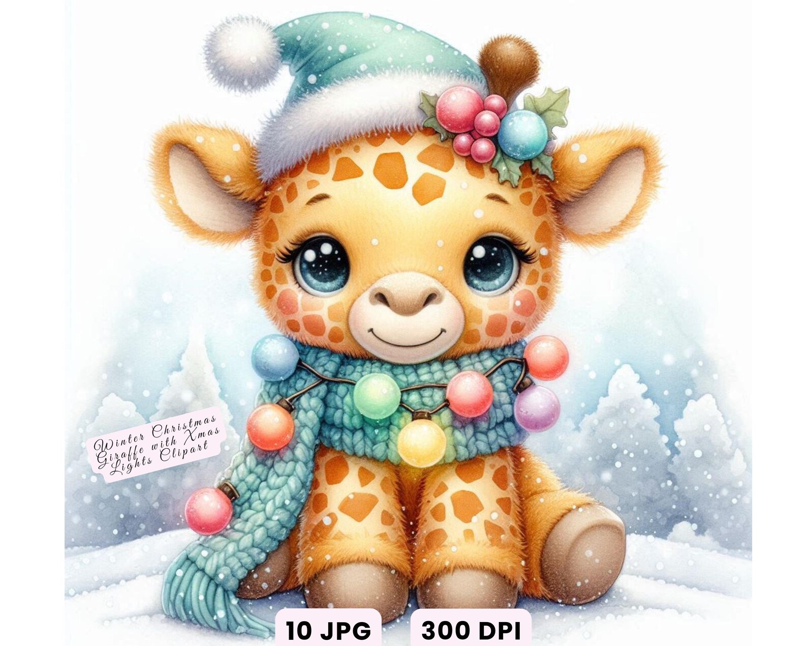 Christmas Giraffe Clipart, Watercolor Holiday Animal Illustration ...