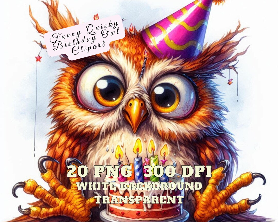 Funny Quirky Birthday Owl Clipart, Birthday Owl Party Png, Cute ...