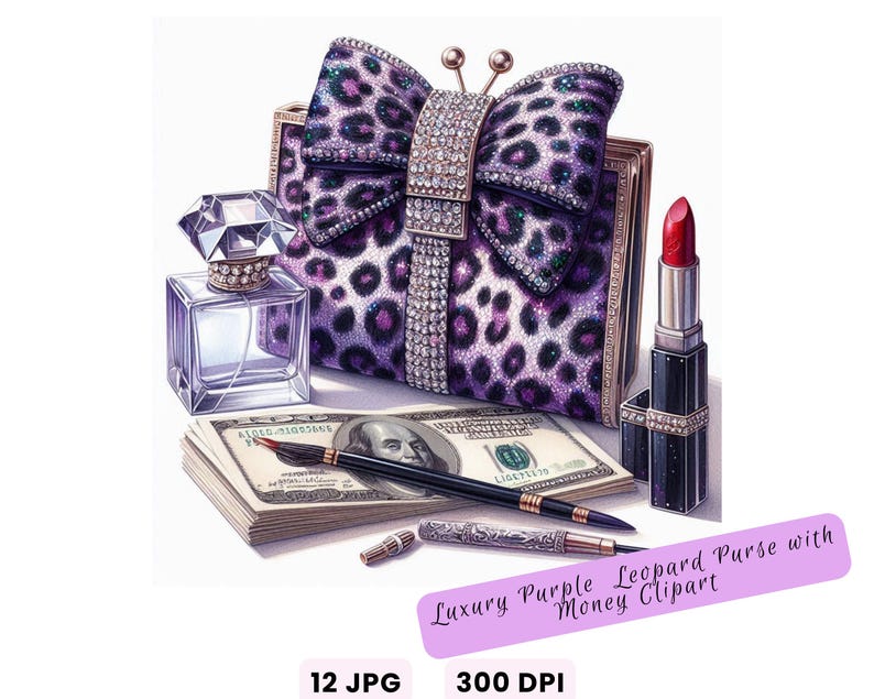 Luxury Purse Clipart, Fashion Clipart, 10 Luxury Purple Leopard Purse ...
