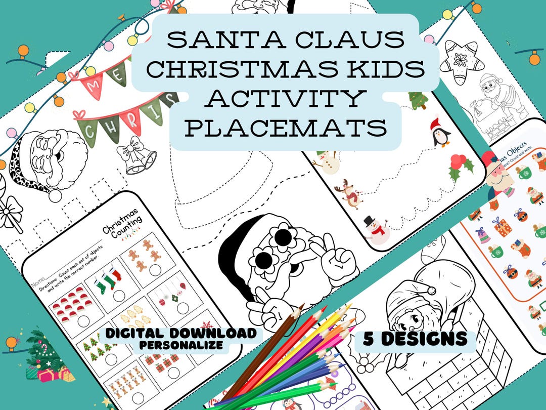 Santa Claus Christmas Kids Activity Placemats, Christmas Activity ...