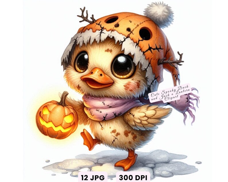 Spooky Duckling Clipart: Halloween Jack O' Lantern, Watercolor Style ...