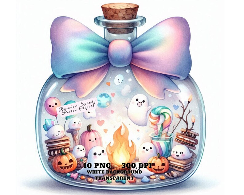 Rainbow Spooky Potion Jar Clipart With Haunted Scene Inside, Halloween ...