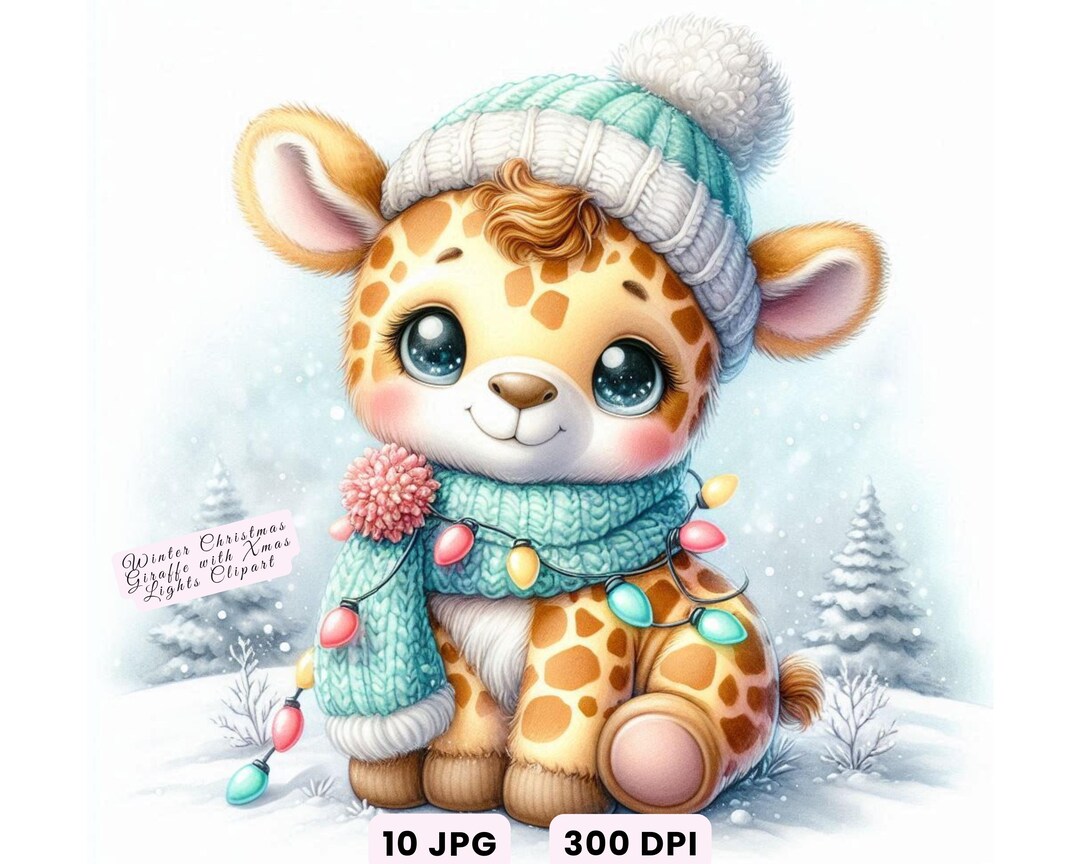 Christmas Giraffe Clipart, Watercolor Holiday Animal Illustration ...