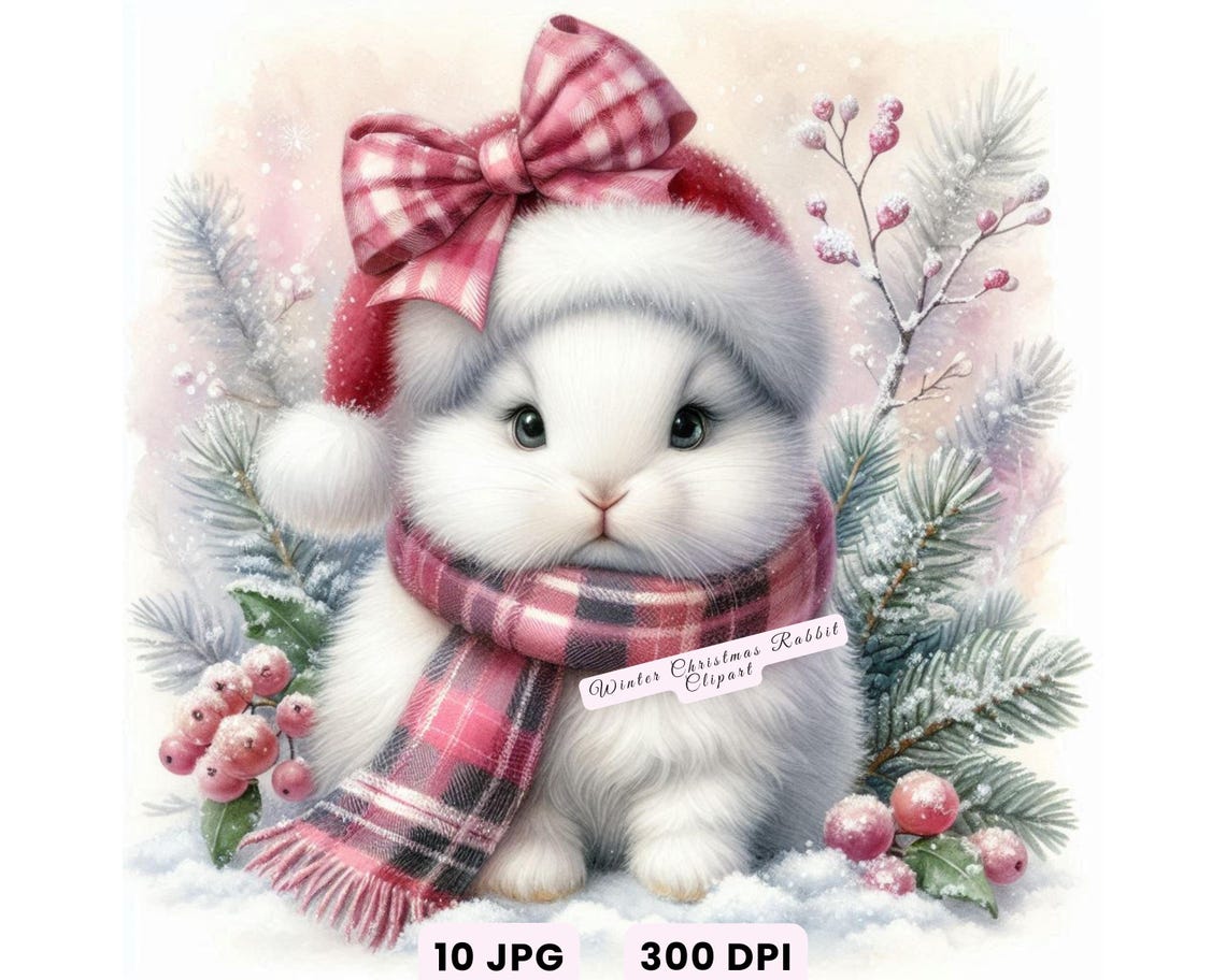 Christmas Animals Clip Art, High Res Winter Christmas Rabbit Clipart ...