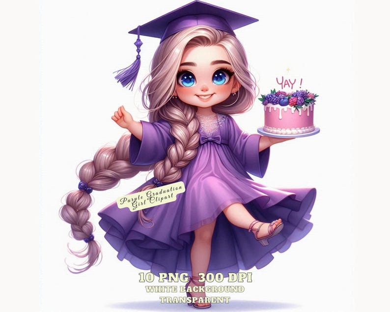 Purple Graduation Girl Clipart PNG, Cute Graduate Digital Download ...