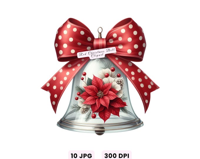 Christmas Bells Clipart, Red Gold Holiday Bell Illustrations, Festive ...