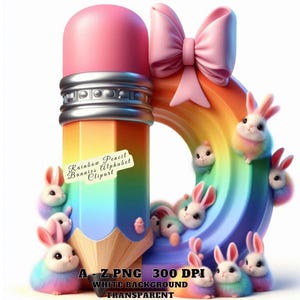 Alphabet Clipart, Kiddie Alphabet Letters, Rainbow Pencil Bunnies ...