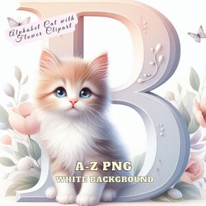 Adorable Cat Letter Alphabet Clipart, Watercolor Floral Kitten Alphabet ...