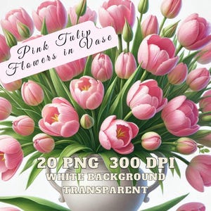 Pink Tulip Clipart, Pink Tulip Flowers in Vase Images, Watercolor ...