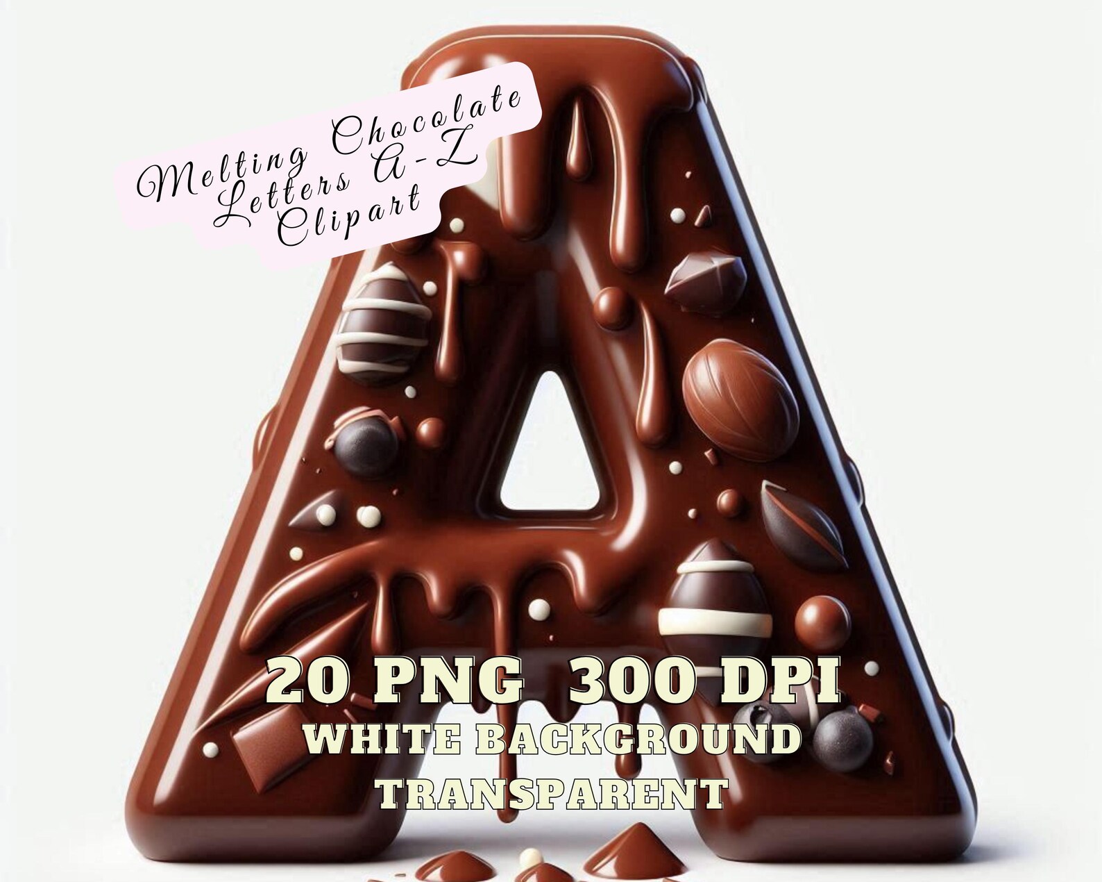 Chocolate Alphabet Clipart, Melting Chocolate Letters A-Z Clipart, 3D ...