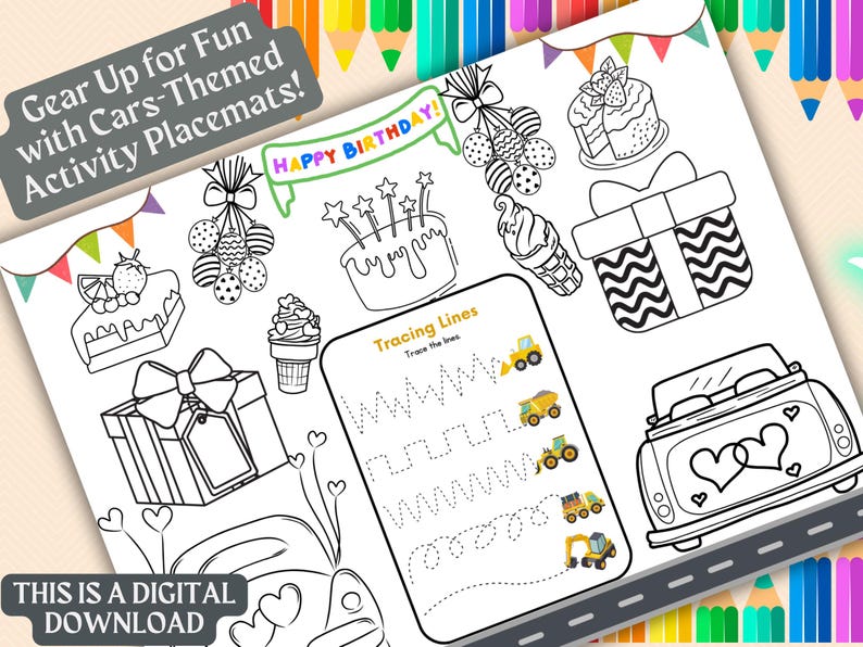 Happy Birthday Placemat Cars Theme Printable Birthday Coloring Pages ...