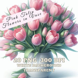 Pink Tulip Clipart, Pink Tulip Flowers in Vase Images, Watercolor ...