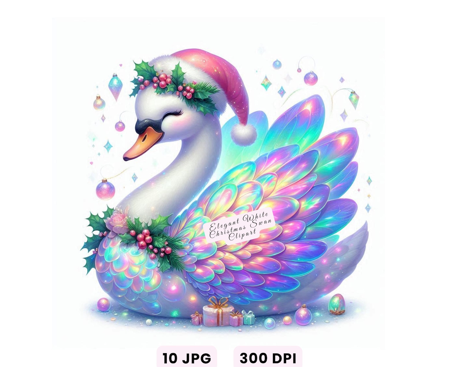 Swan Clipart, Elegant White Christmas Swan Clipart, Festive Winter ...