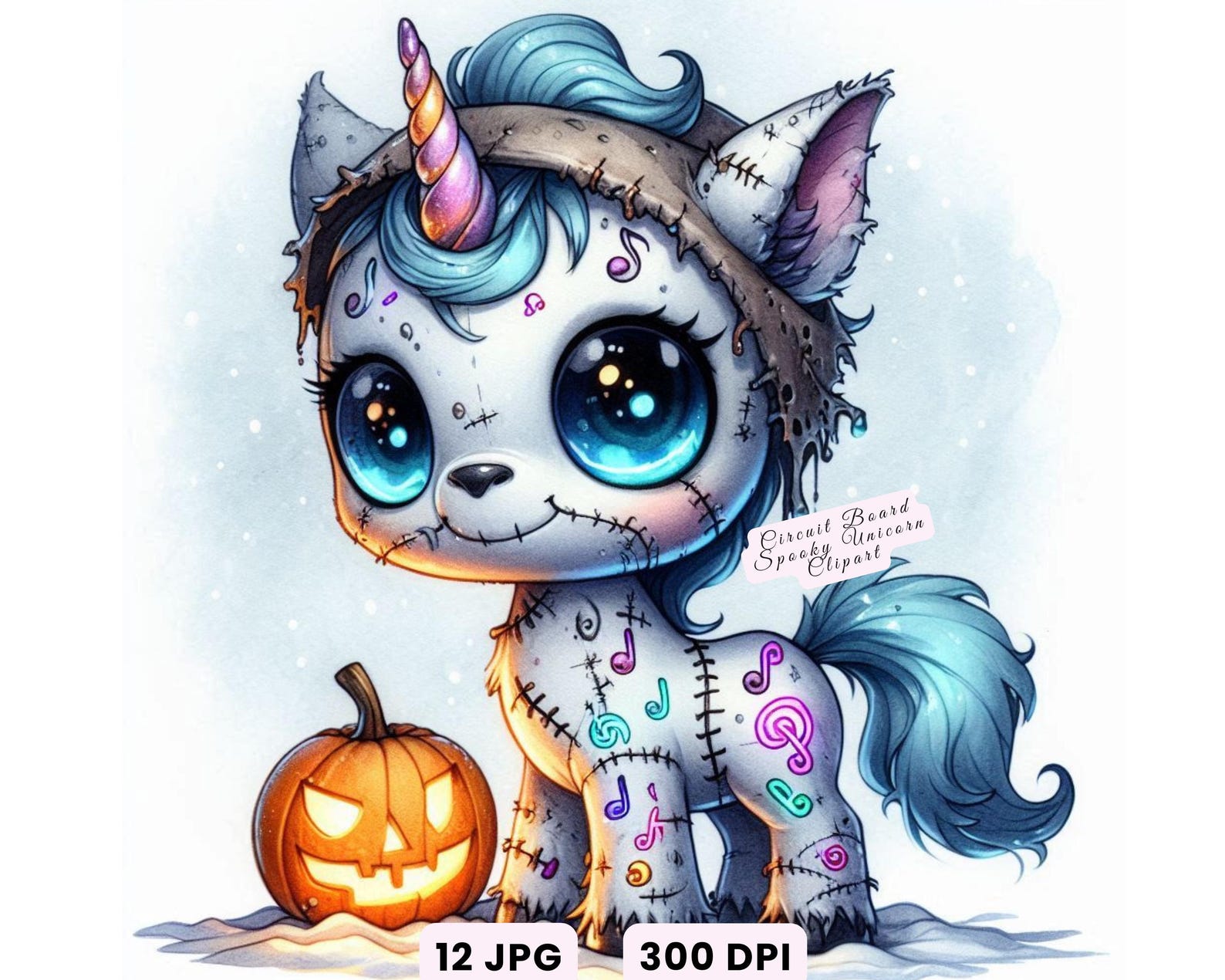 Spooky Cute Unicorn Clipart, Spooky Tech Pattern JPG, Creepy Cute ...