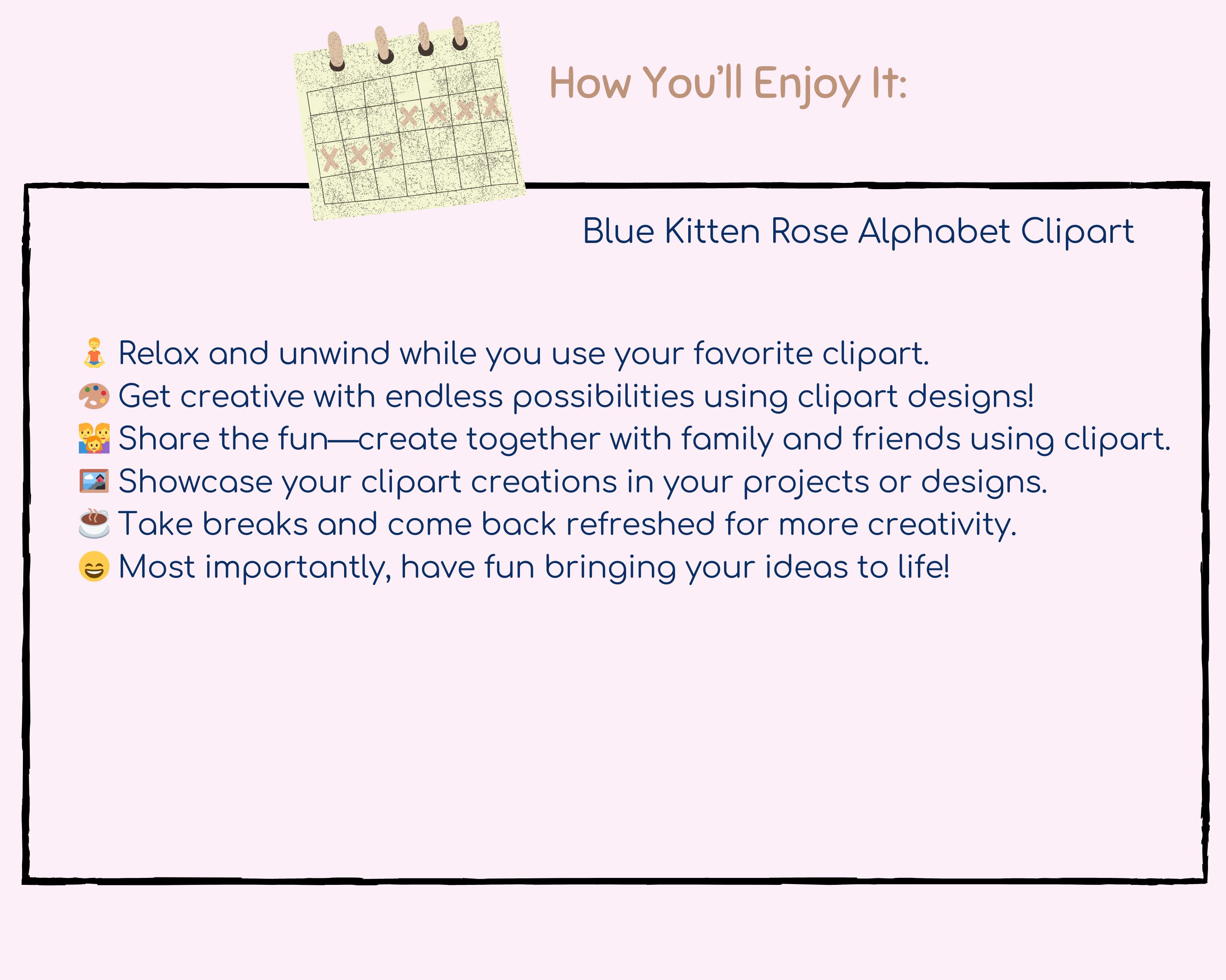 Kitten Alphabet Clipart, Blue Kitten Rose Alphabet Clipart, Cat & Rose ...