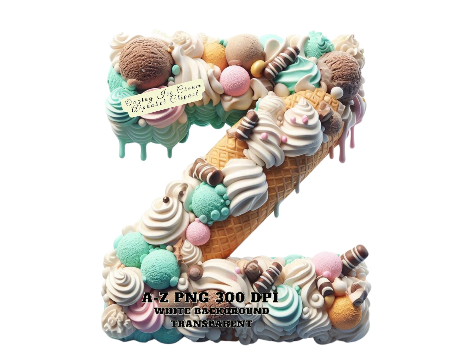 Ice Cream Alphabet Clipart, Oozing Dripping Letters PNG, Sweet Dessert ...