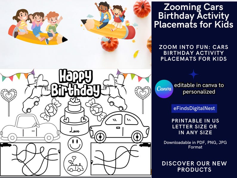 Happy Birthday Placemat Cars Theme Printable Birthday Coloring Pages ...