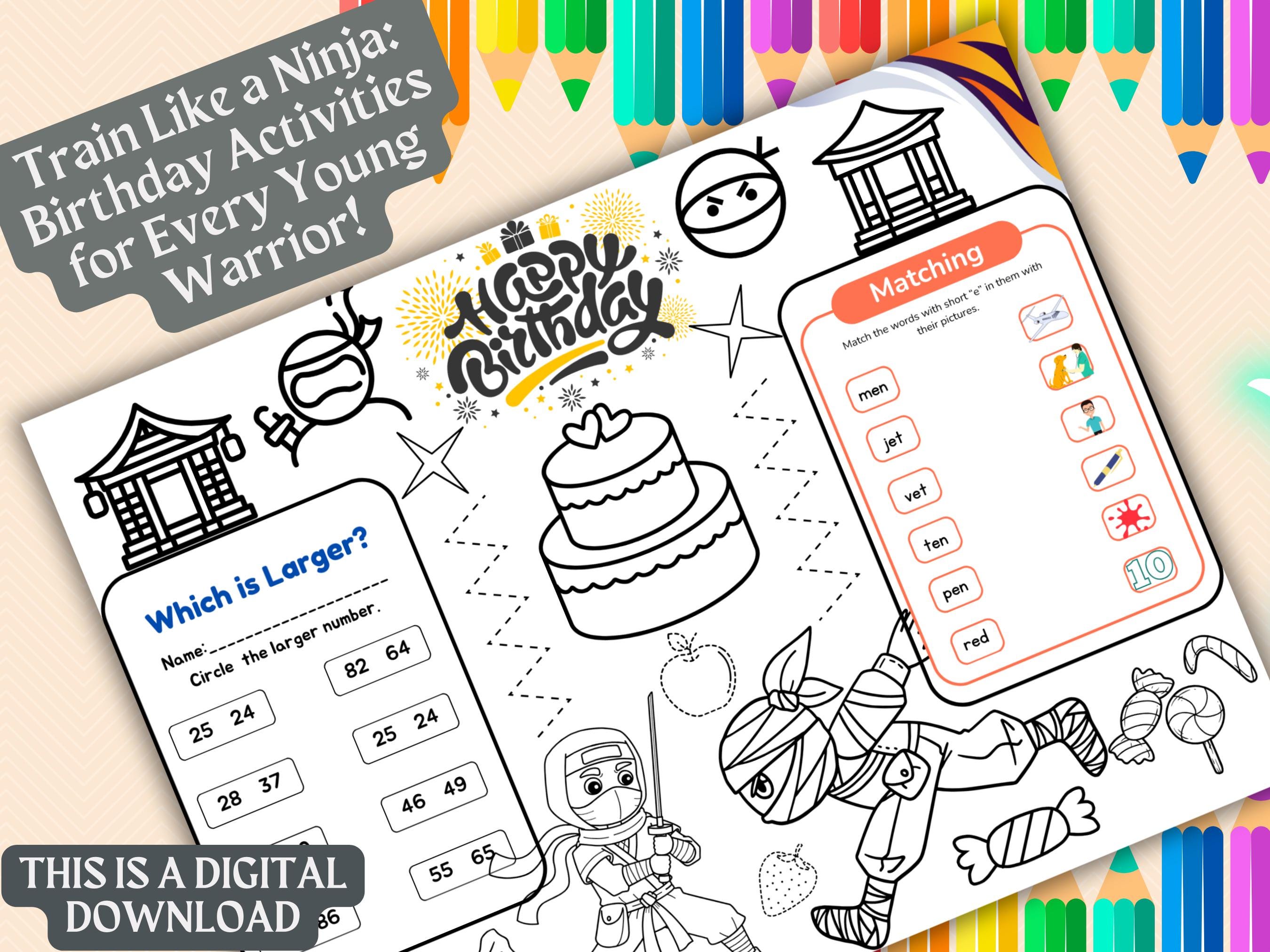 Ninja Birthday Party Coloring Sheet, Ninja Theme Party Favor Kids ...