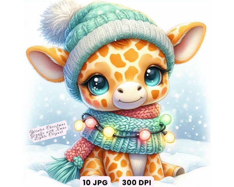 Christmas Giraffe Clipart, Watercolor Holiday Animal Illustration ...