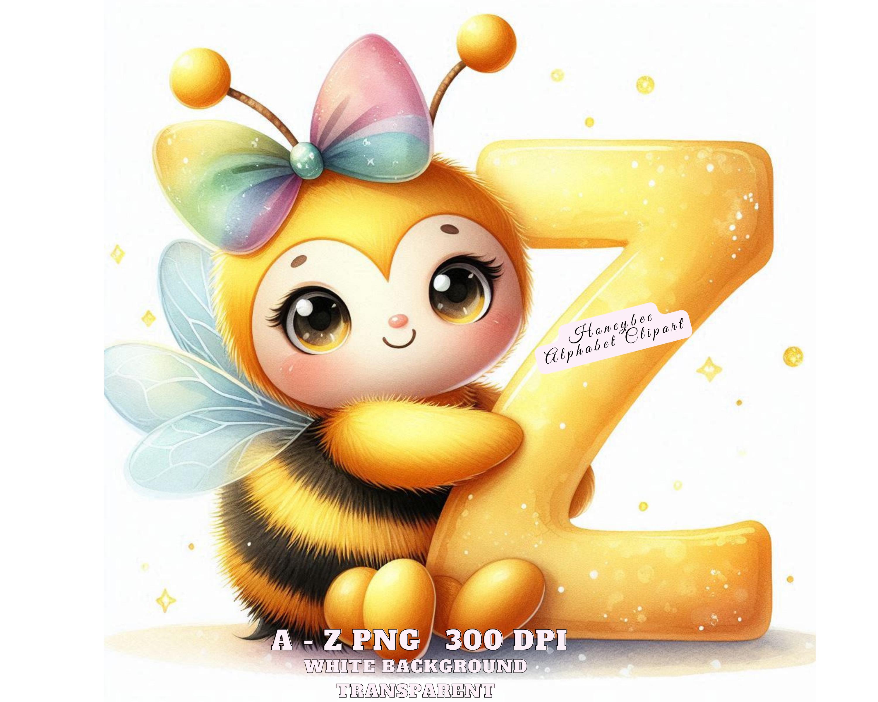 Watercolor Cute Honey Bee Alphabet Clipart, Honey Bee Alphabet, Bee ...