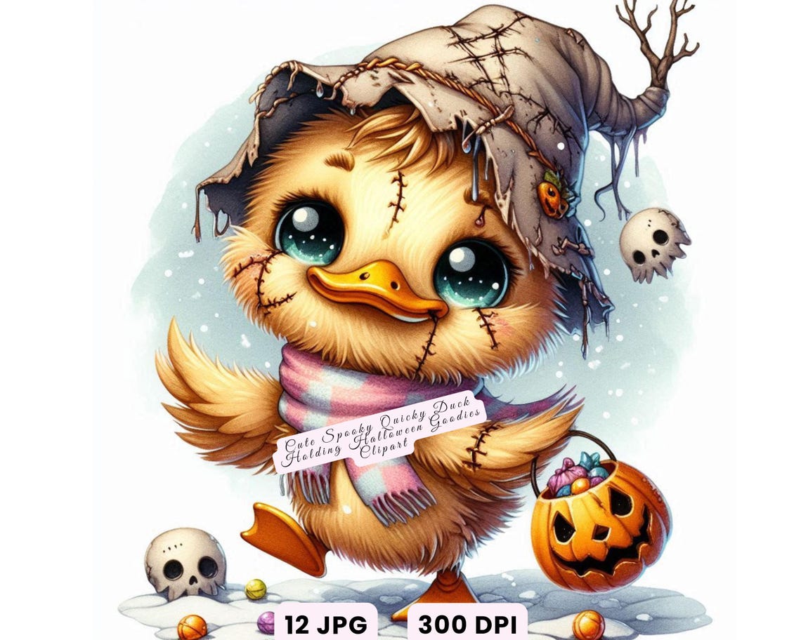 Cute Halloween Duck Clipart With Candies, 12 Spooky Cute Duckling Jpgs ...