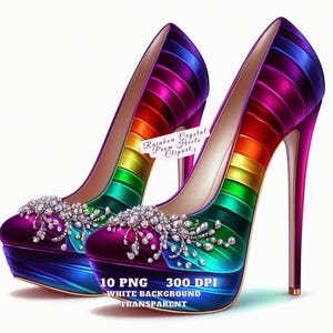 Rainbow Crystal Prom Heels Clipart, Sparkly High Heel PNG, Fashion Shoe ...