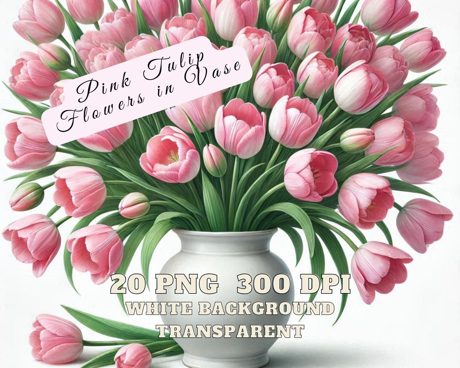 Pink Tulip Clipart, Pink Tulip Flowers in Vase Images, Watercolor ...